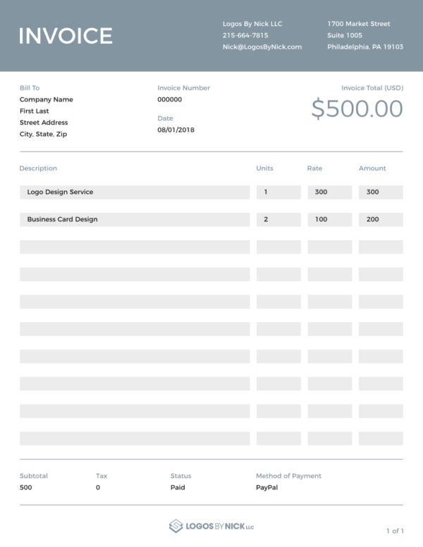 Logo Design Invoice Template | Free Editable PDF – Logos By Nick