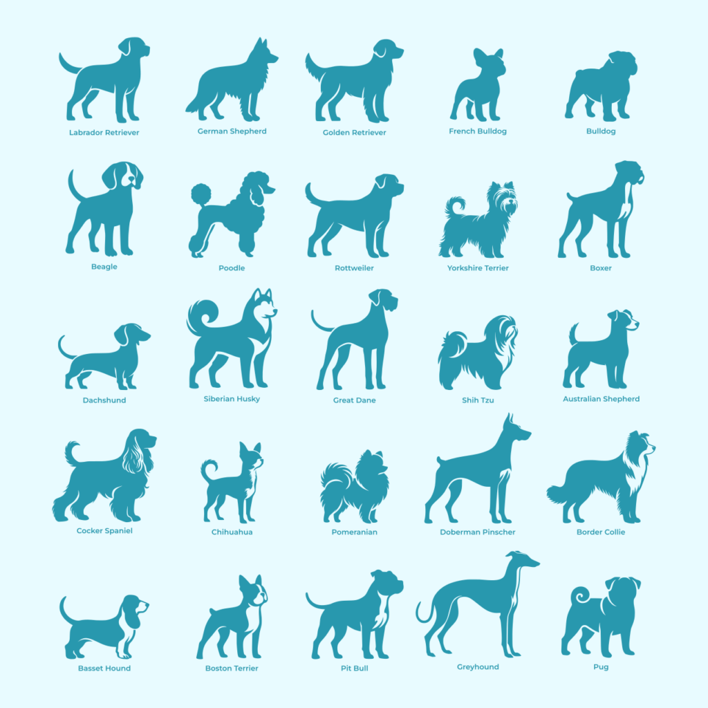 Vector Dog Silhouettes | 25 Common Breeds for Designing Logos & More ...