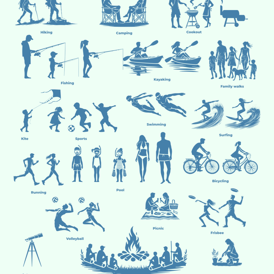 40 Vector Summer Activities Silhouettes – Logos By Nick