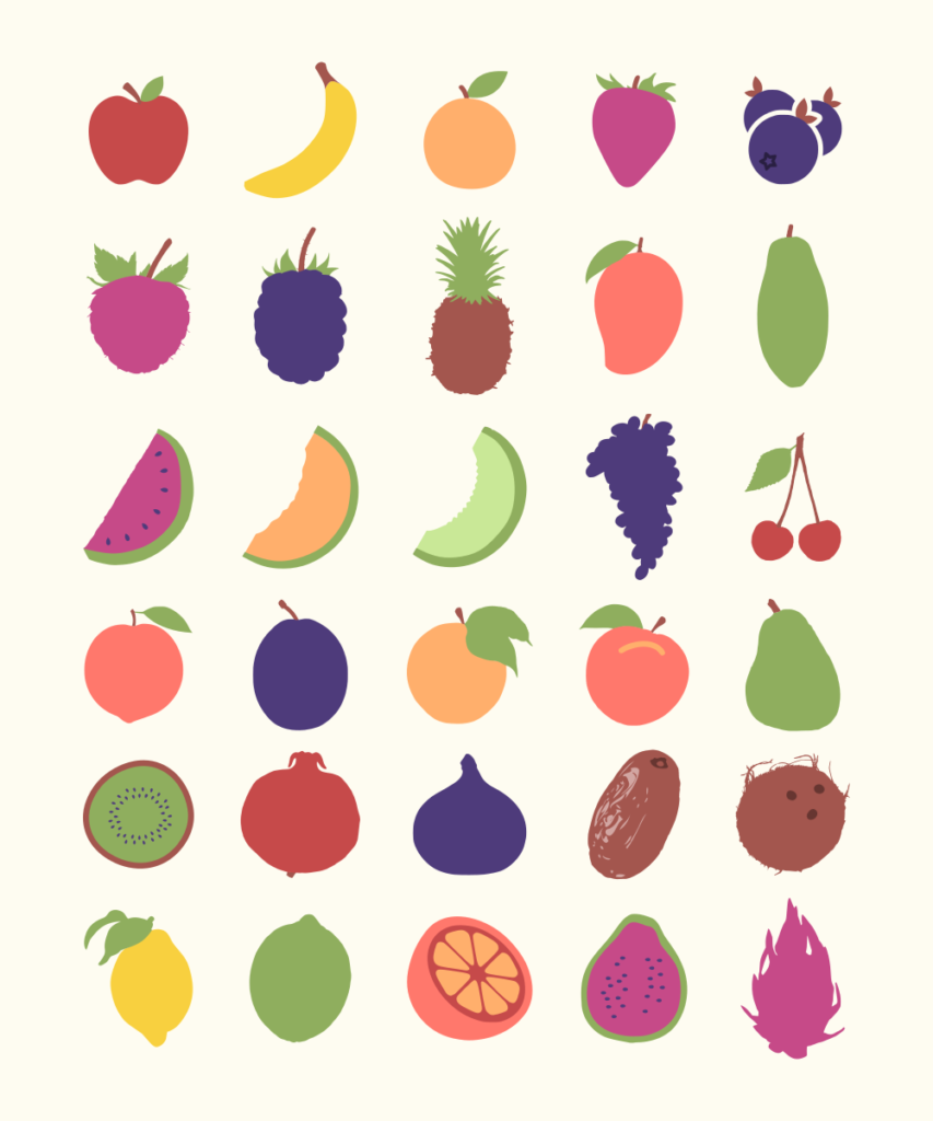 30 Fruit Icons in Vector Format – Logos By Nick